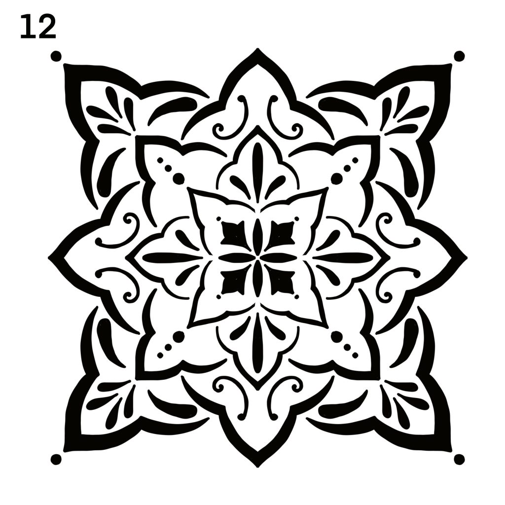 Mandala Şablon Seti, 12 Farklı Desen, 20X20 Boyut, Birden Fazla ...