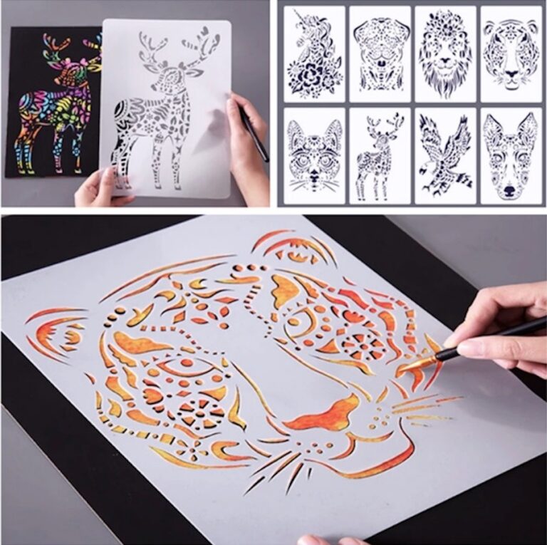 10 Desen Hayvan Şablon Seti, Zentangle Desenler, 30x20 cm Boyut, MF2026